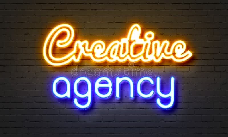 Creative Agency Neon Sign on Brick Wall Background. Stock Image - Image ...