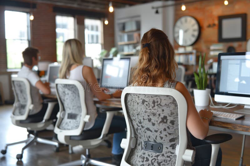 Creative Agency Team Working on Desktop Computers in Office Stock ...