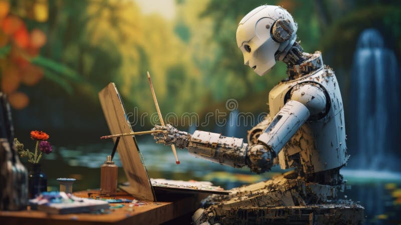 Creative AI Robot Learning How To Paint on Canvas in the Art Studio. Ai ...