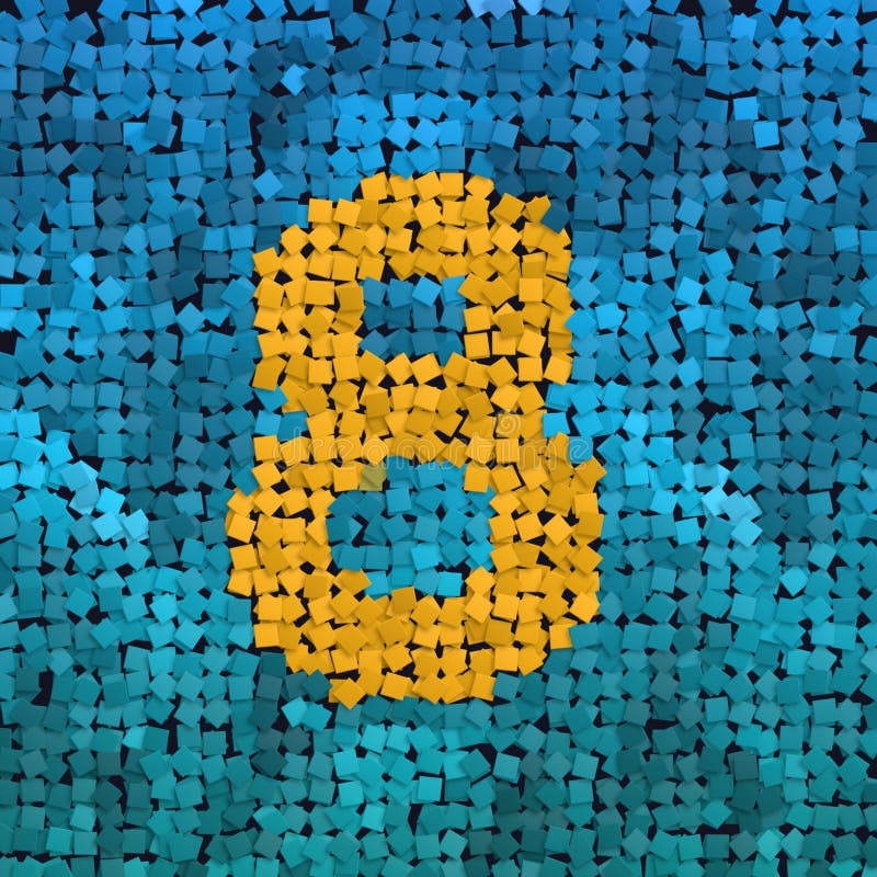 Creative Alphabet, 3d Render, Yellow Number 8 on Blue Background ...
