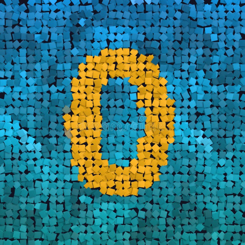 Creative Alphabet, 3d Render, Yellow Number Zero on Blue Background ...