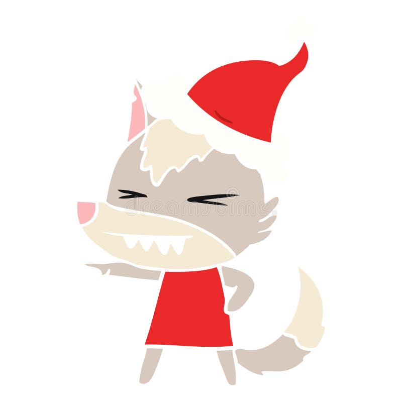 A Creative Angry Wolf Flat Color Illustration of a Wearing Santa Hat ...