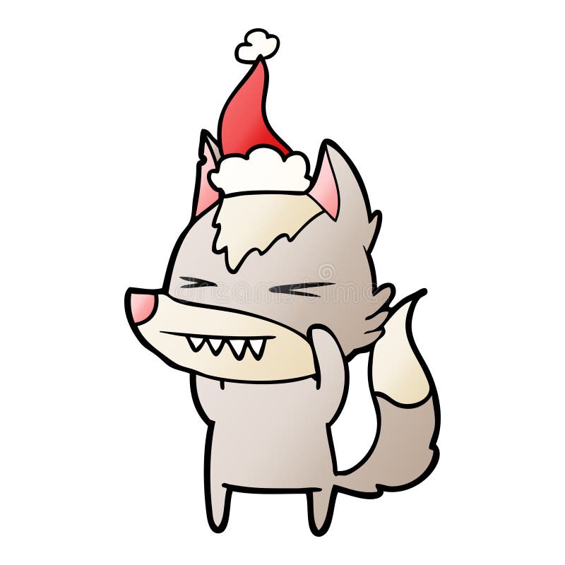 A Creative Angry Wolf Gradient Cartoon of a Wearing Santa Hat Stock ...