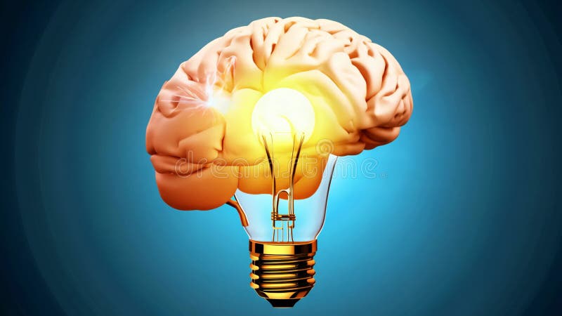 Creative Animation of a Human Brain Light Bulb Concept Illustrating ...