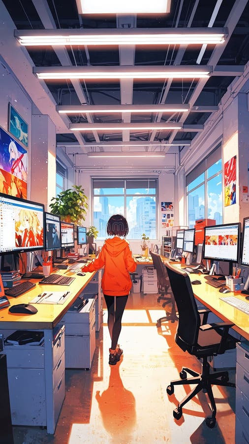 Creative Anime Workspace with Colorful Design Elements and Team ...