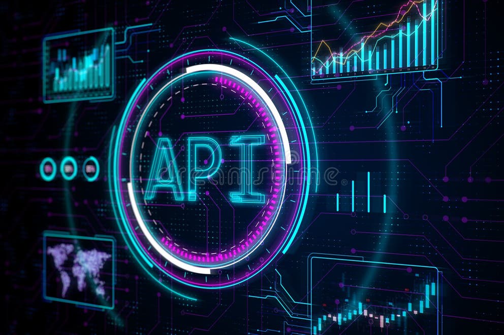 Creative API Hologram on Blurry Backdrop. Application Programming ...