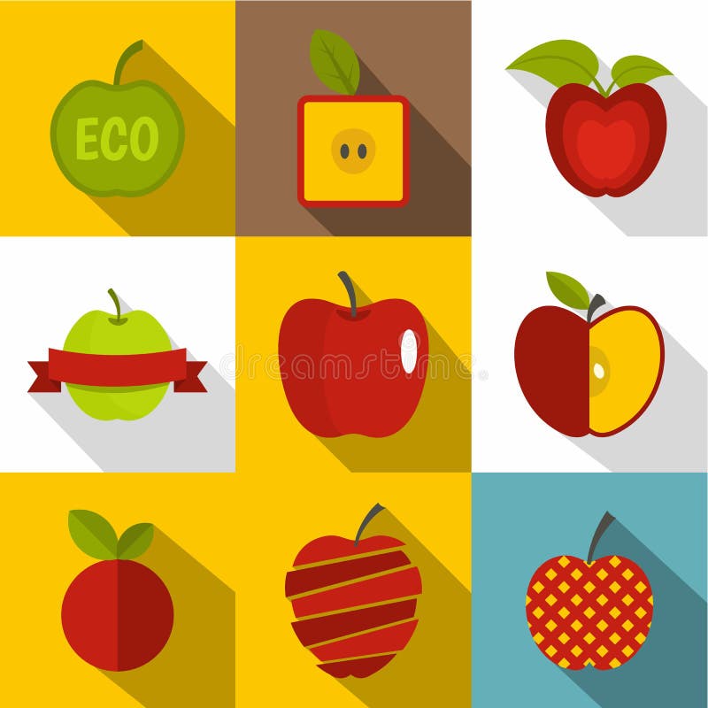 Creative Apple Icons Set, Flat Style Stock Vector - Illustration of ...
