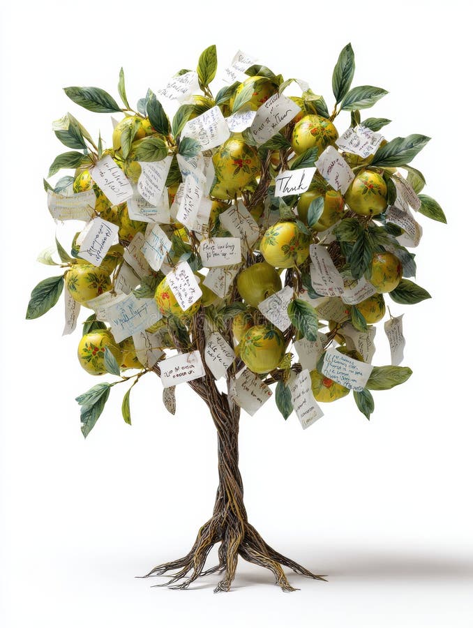 Symbolic Apple Tree Adorned with Notes of Gratitude Illustrating ...