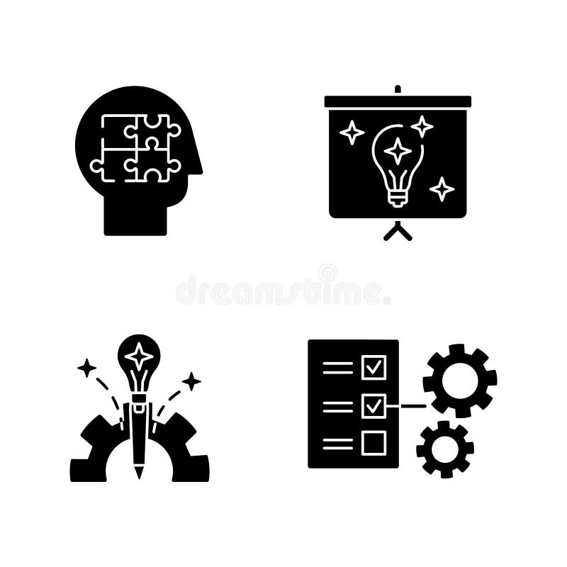 Creative Approach Black Glyph Icons Set on White Space Stock Vector ...