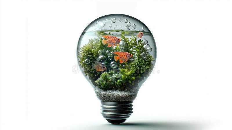 Creative Aquarium Inside a Light Bulb Featuring Fish and Aquatic Plants ...