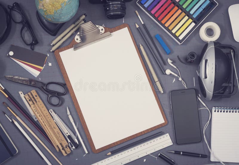 Creative Architect Desk Sketch Mockup Stock Photo - Image of closeup ...