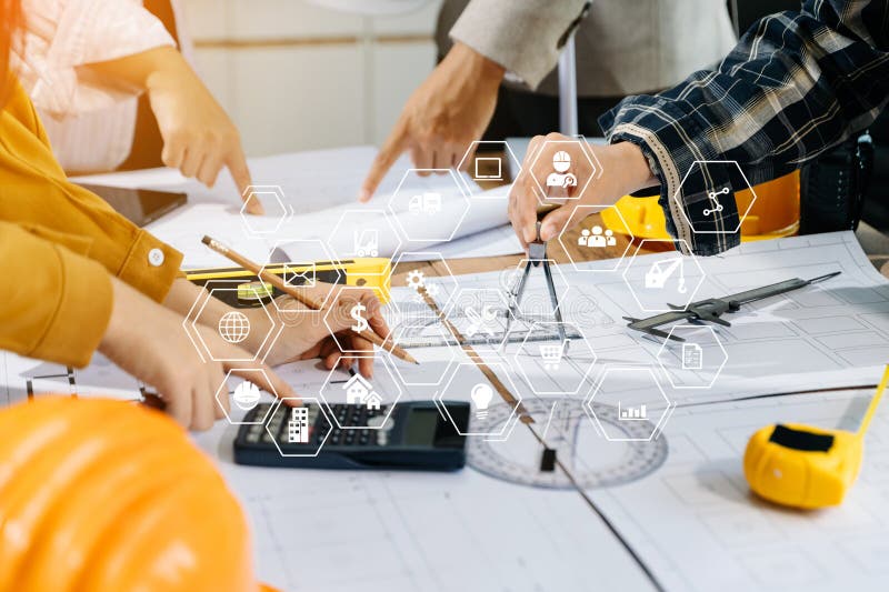 Creative Architect Projecting on the Big Drawings with Architectural ...