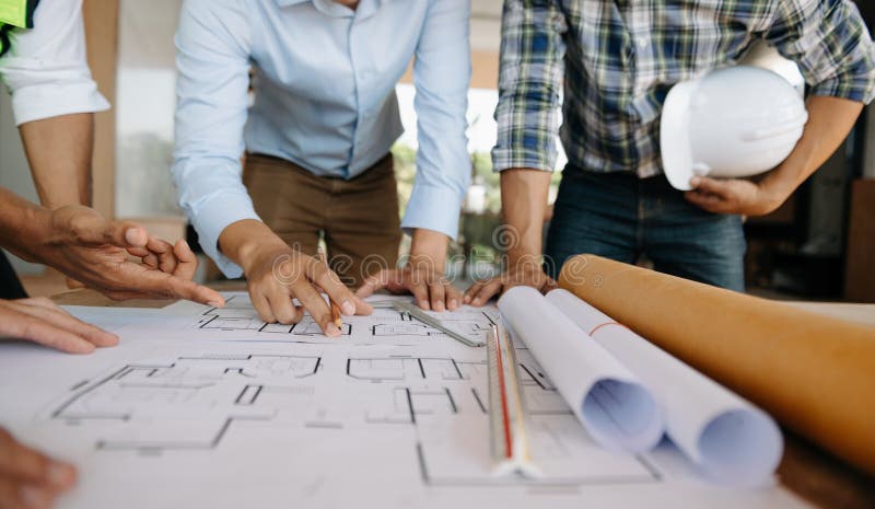 Creative Architect Projecting on the Big Drawings in the Dark a ...