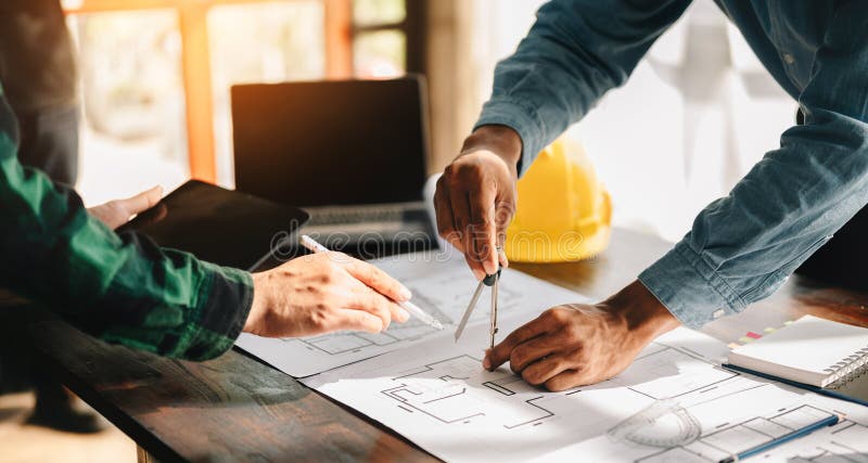 Creative Architect Projecting on the Big Drawings in the Dark Loft ...