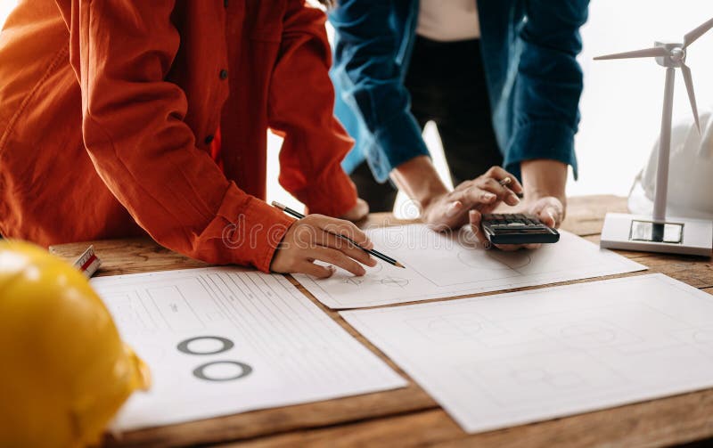 Creative Architect Projecting on the Big Drawings in the Dark Loft ...