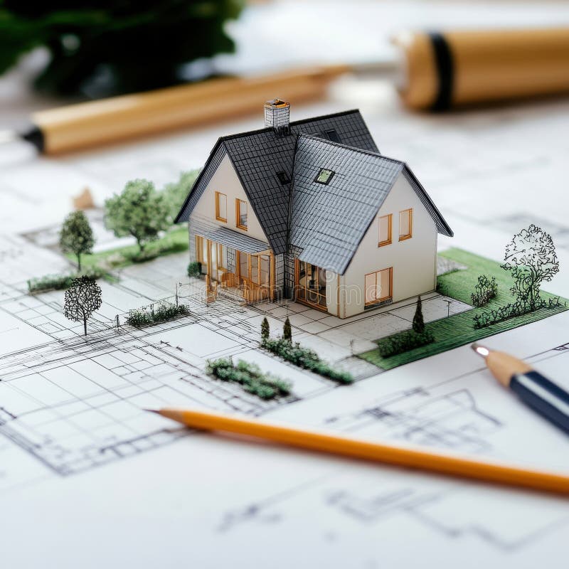 Creative Architectural Concept Where a 3D Model of a Modern House ...