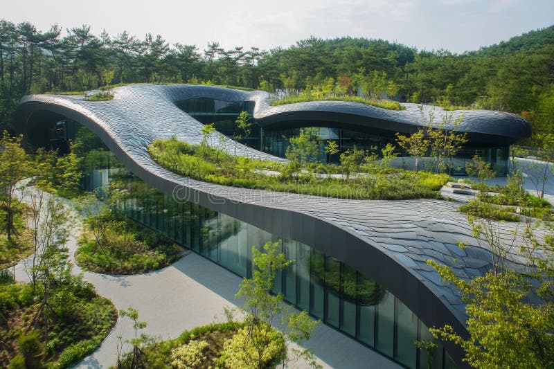 Creative Architectural Design Featuring a Wavy Building Surrounded by ...