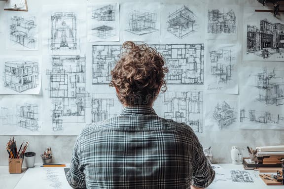 Creative Architectural Sketches Workspace Design Process Studio Overhead View Conceptual Art for ...