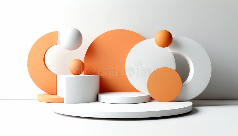 Modern Abstract Display with Geometric Shapes in Warm Colors and Clean ...