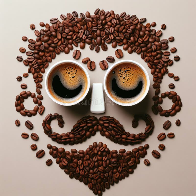 Coffee Cups Forming Face with Coffee Beans Stock Image - Image of ...