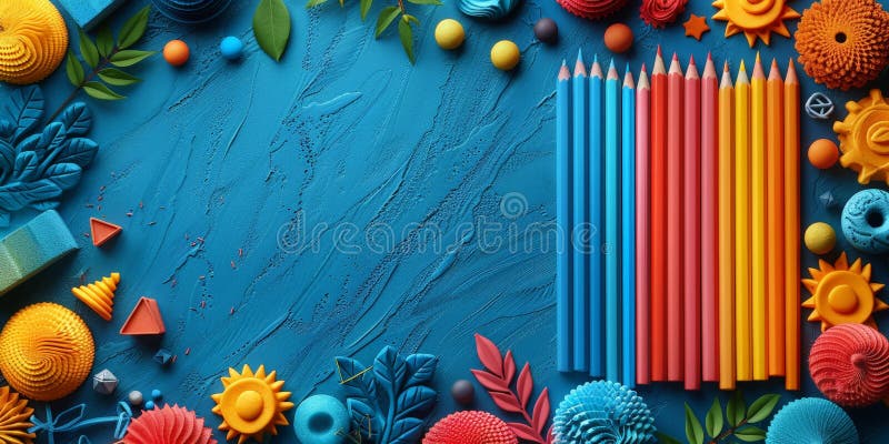 Creative Arrangement of Colored Pencils and Decorative Elements on a ...