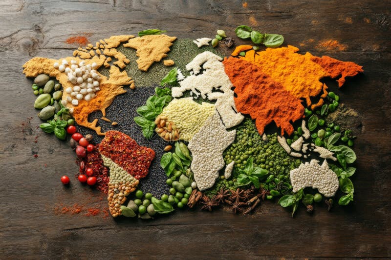Map of the World Designed from Colorful Spices Representing Various ...