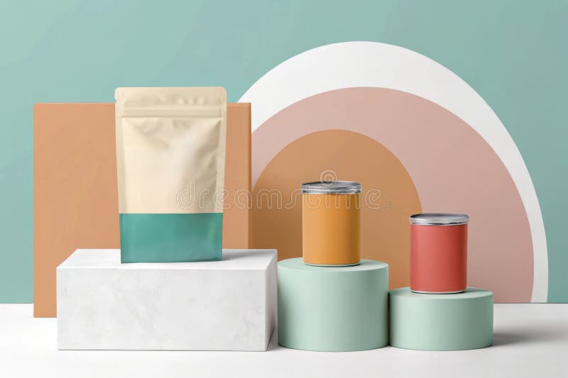 Artistic Display of Colorful Packaging and Geometric Shapes in a Modern ...
