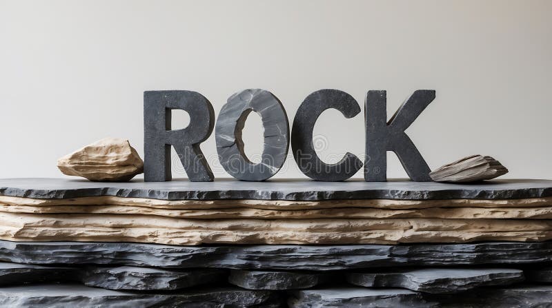 Layered Rocks Display with the Word Rock Prominently Featured in ...