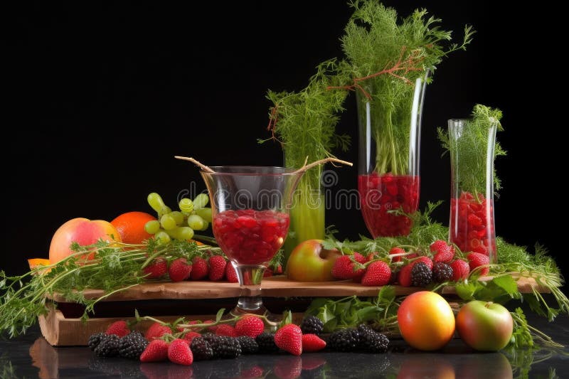 Creative Arrangement of Fruit and Herbs To Complement Beverage Stock ...
