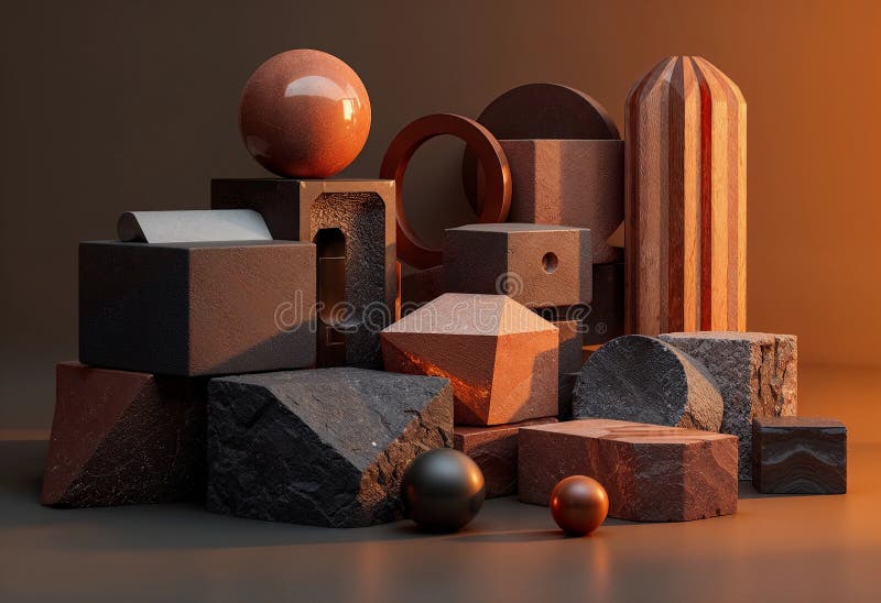 Creative Arrangement of Geometric Shapes and Textures in Warm Lighting ...