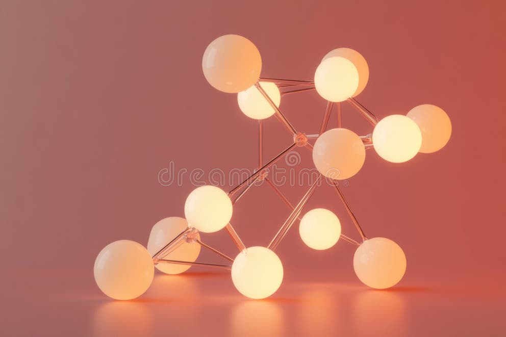 Unique Artistic Design with Glowing Spheres and Connecting Rods in Warm ...