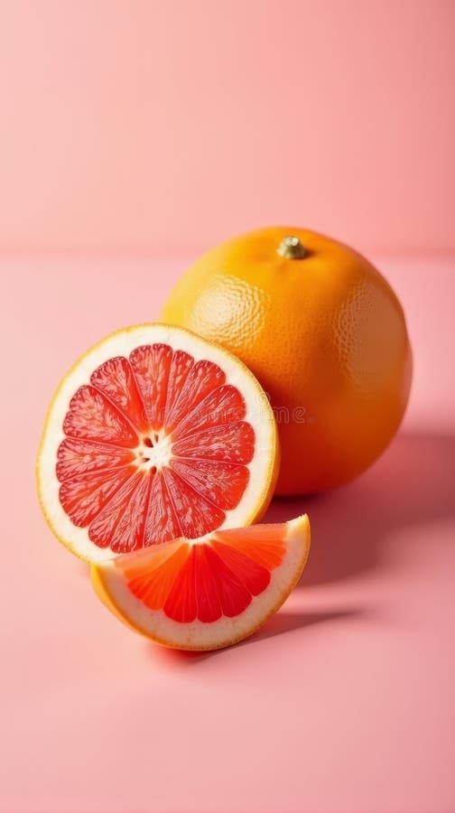 Creative Arrangement of a Grapefruit and Red Orange Segments on Pink ...