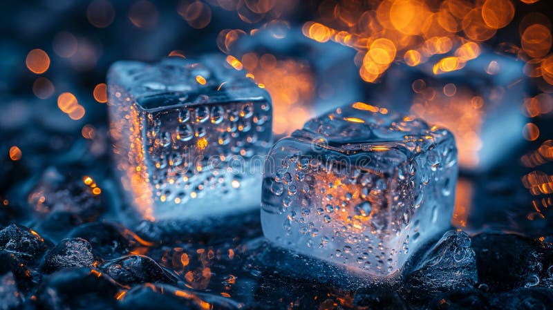 Illuminated Ice Cubes Stacked on Top of Each Other on Dark Background ...