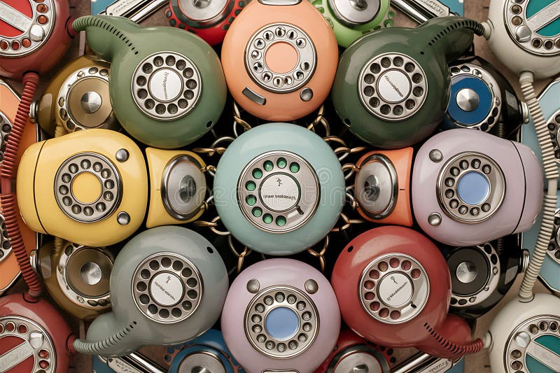 Collection of Vintage Phones Connected Together for a Nostalgic Display ...