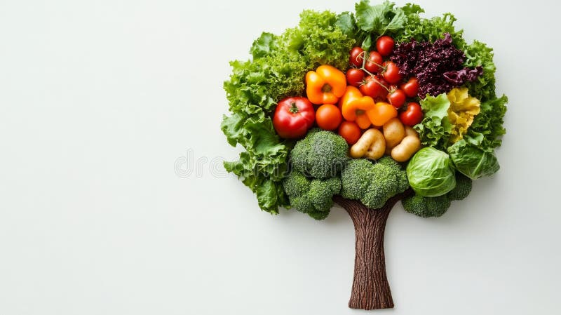 Creative Arrangement of Organic Food Forms a Tree Shape on Plain ...