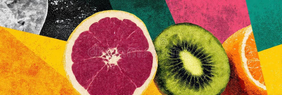 Collage Featuring Vibrant Fruit Textures in a Magazine Style with a ...