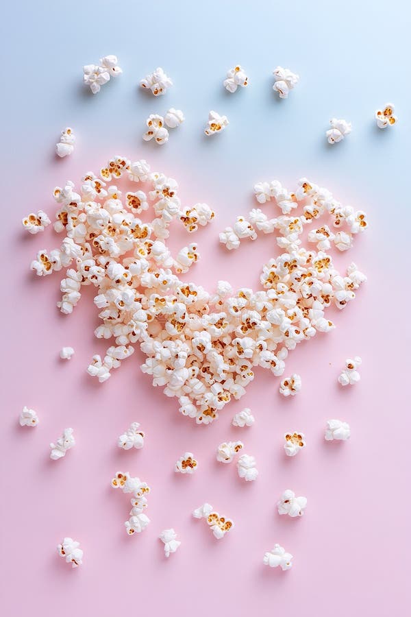A Creative Arrangement of Popcorn Forms a Heart Shape on a Soft ...