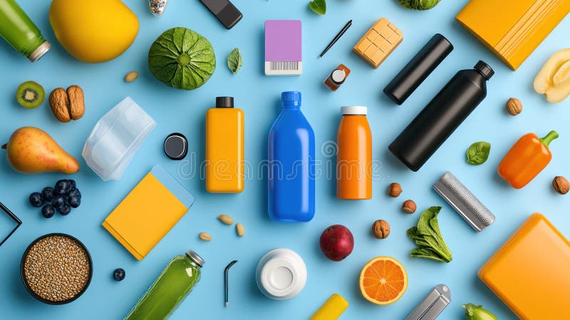 Creative Arrangement of Random Objects on a Background of Healthy Food ...