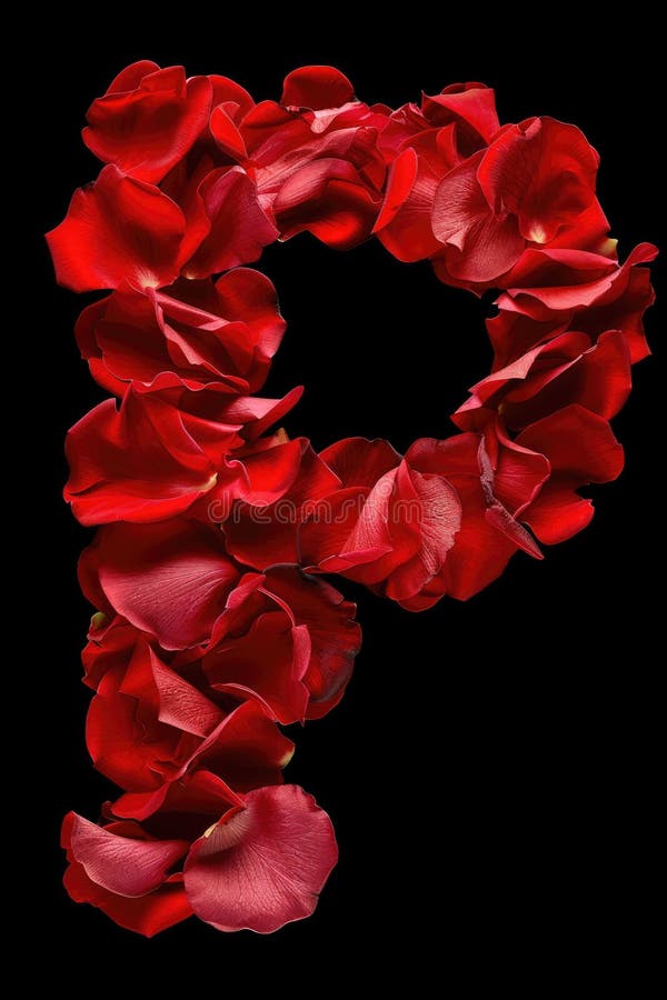 A Creative Arrangement of Red Rose Petals Spelling Out the Letter P ...