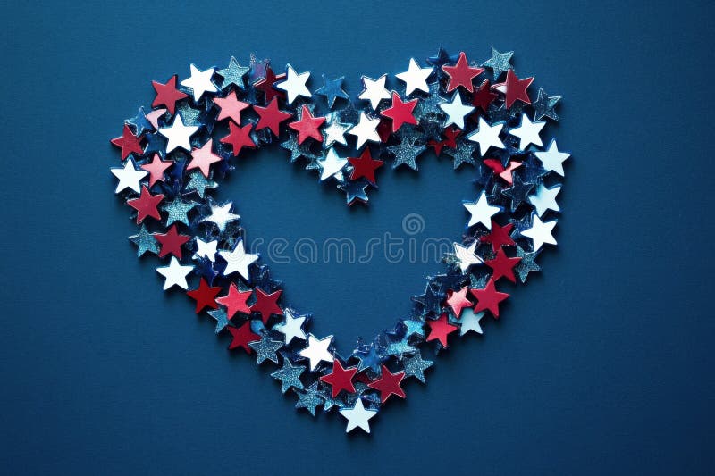 Colorful Star-shaped Decorations Arranged in Heart Shape on Blue ...