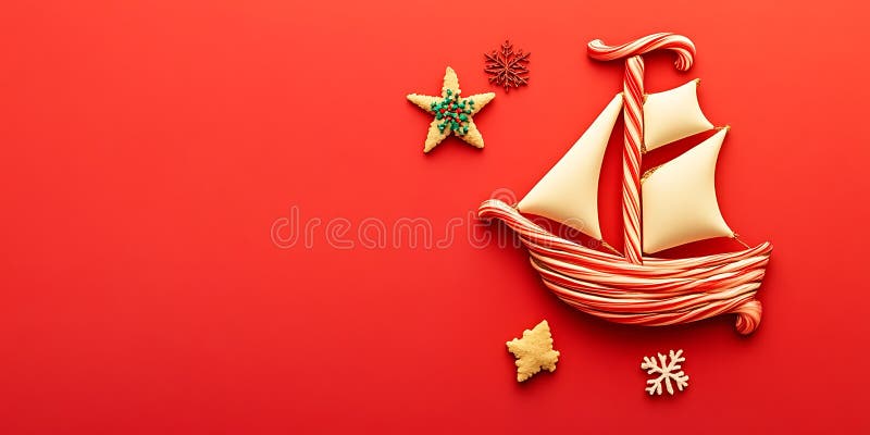 A Creative Arrangement of Red and White Candy Canes Forms a Sailboat on ...