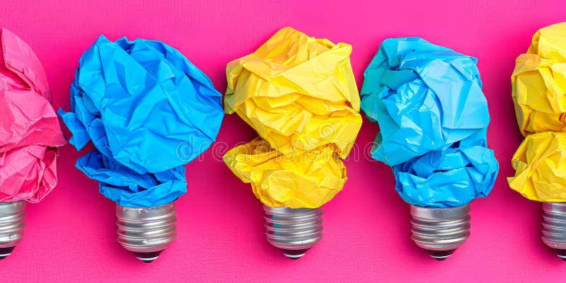 Illuminated Ideas: a Row of Light Bulbs with Crumpled Paper. Generative ...