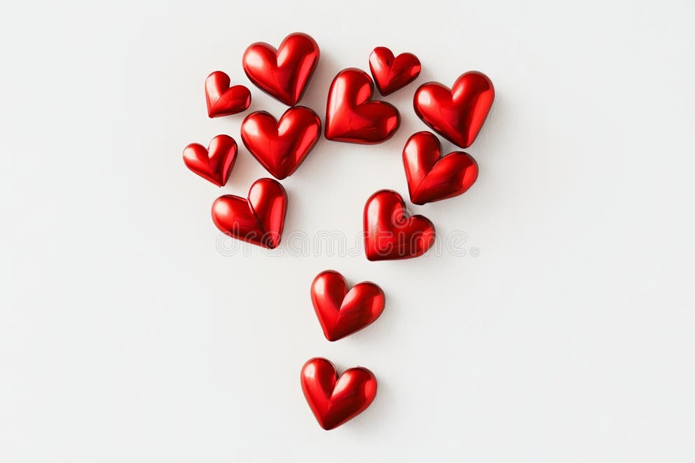 Creative Arrangement of Shiny Red Hearts Forming a Question Mark on a ...