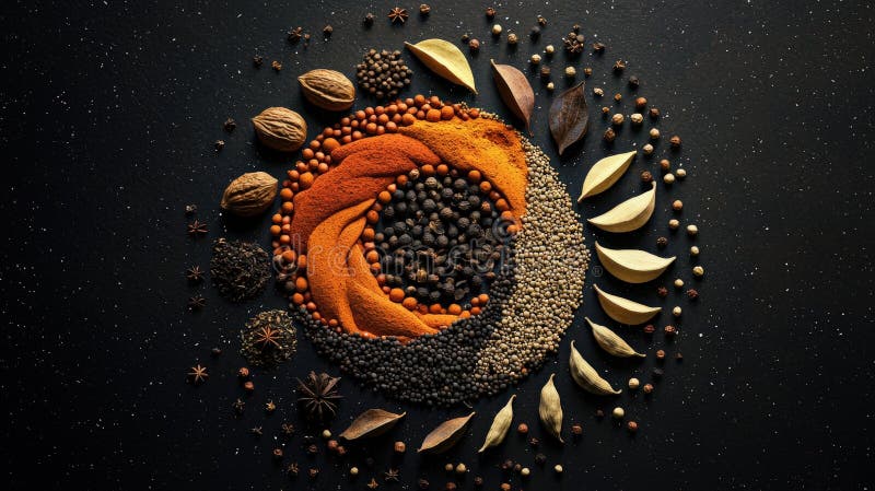 A Creative Arrangement of Various Spices Forming a Circular Pattern ...