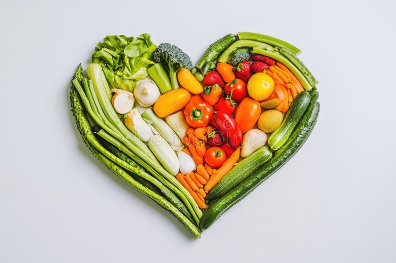 A Creative Arrangement of Vegetables Forming a Heart Shape on a White ...