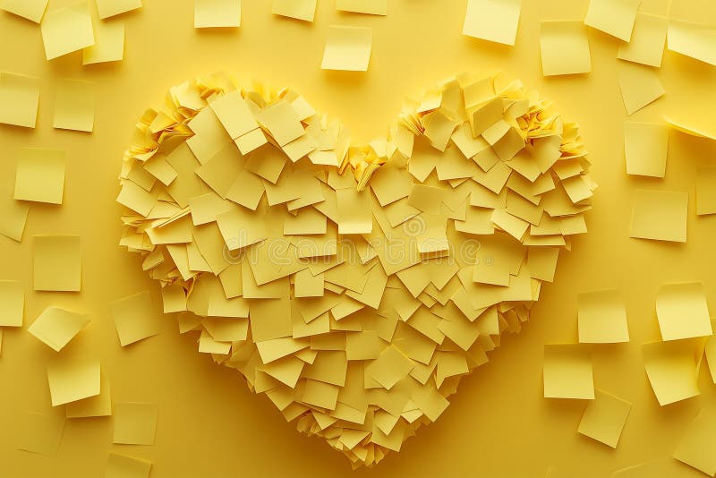 Creative Arrangement of Yellow Post-it Notes Forming a Heart Shape on a ...
