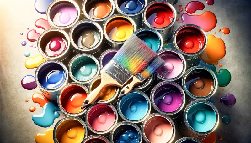 Spectrum of Possibilities with Open Paint Cans and Colorful Splashes ...
