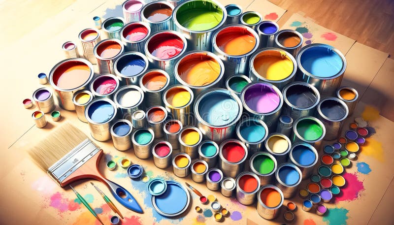 Spectrum of Possibilities with Open Paint Cans and Colorful Splashes ...