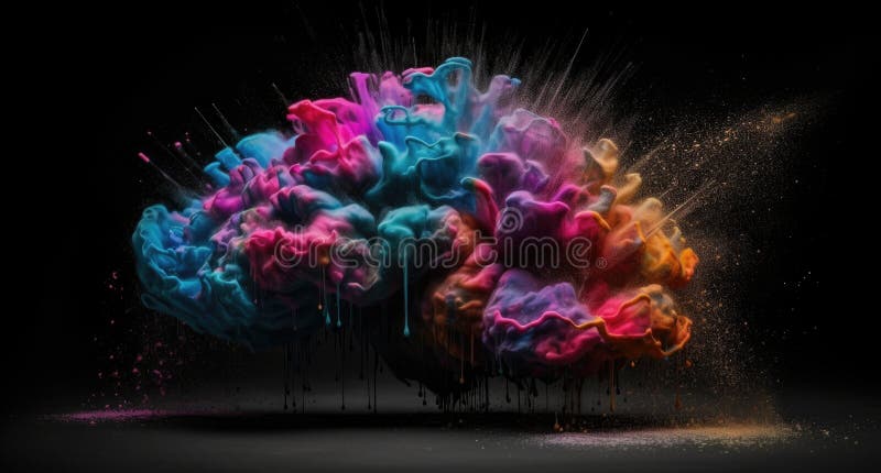 Creative Art Brain Explodes with Paints with Splashes on a Black ...