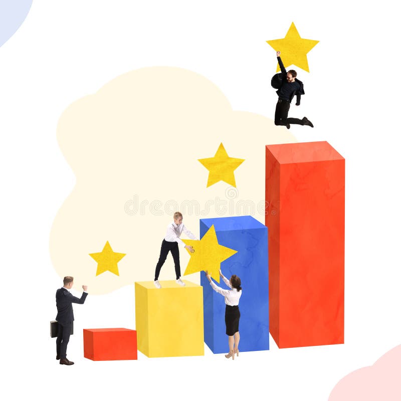 Creative Design. Graph Going Upwards. Motivated Employees Working ...